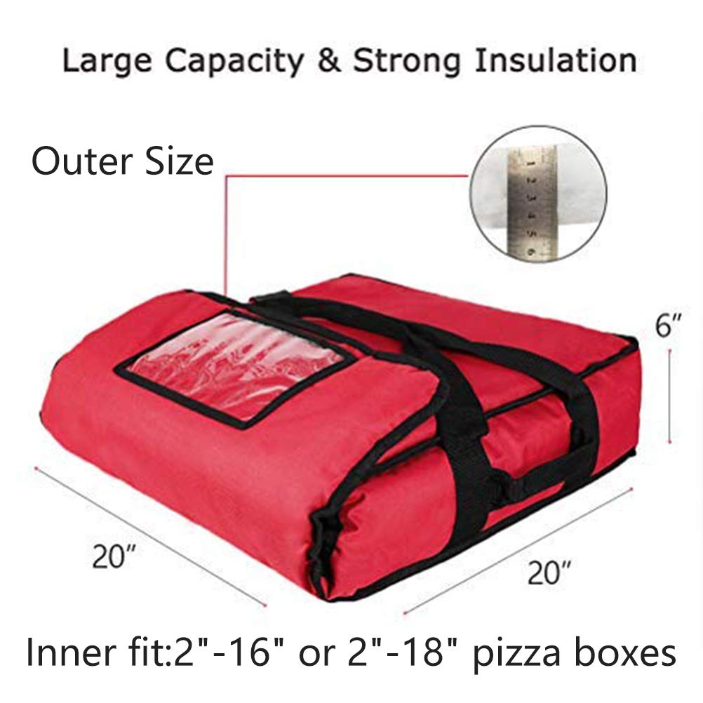 YOPRAL Pizza Delivery Bag Waterproof Easy Clean Aluminum Foil Insulated Food Warmer Bags Carry Pizza Warmer Hold 2-16" or 18" Pizza Boxes (Red, 20"X 19"X 5")