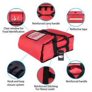 YOPRAL Pizza Delivery Bag Waterproof Easy Clean Aluminum Foil Insulated Food Warmer Bags Carry Pizza Warmer Hold 2-16" or 18" Pizza Boxes (Red, 20"X 19"X 5")