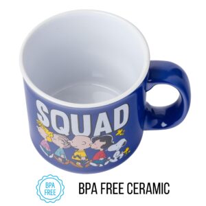 Silver Buffalo Peanuts Squad Featuring Sally, Linus, Charlie Brown, Lucy, Snoopy, and Woodstock Ceramic Camper Mug, 20 Ounces