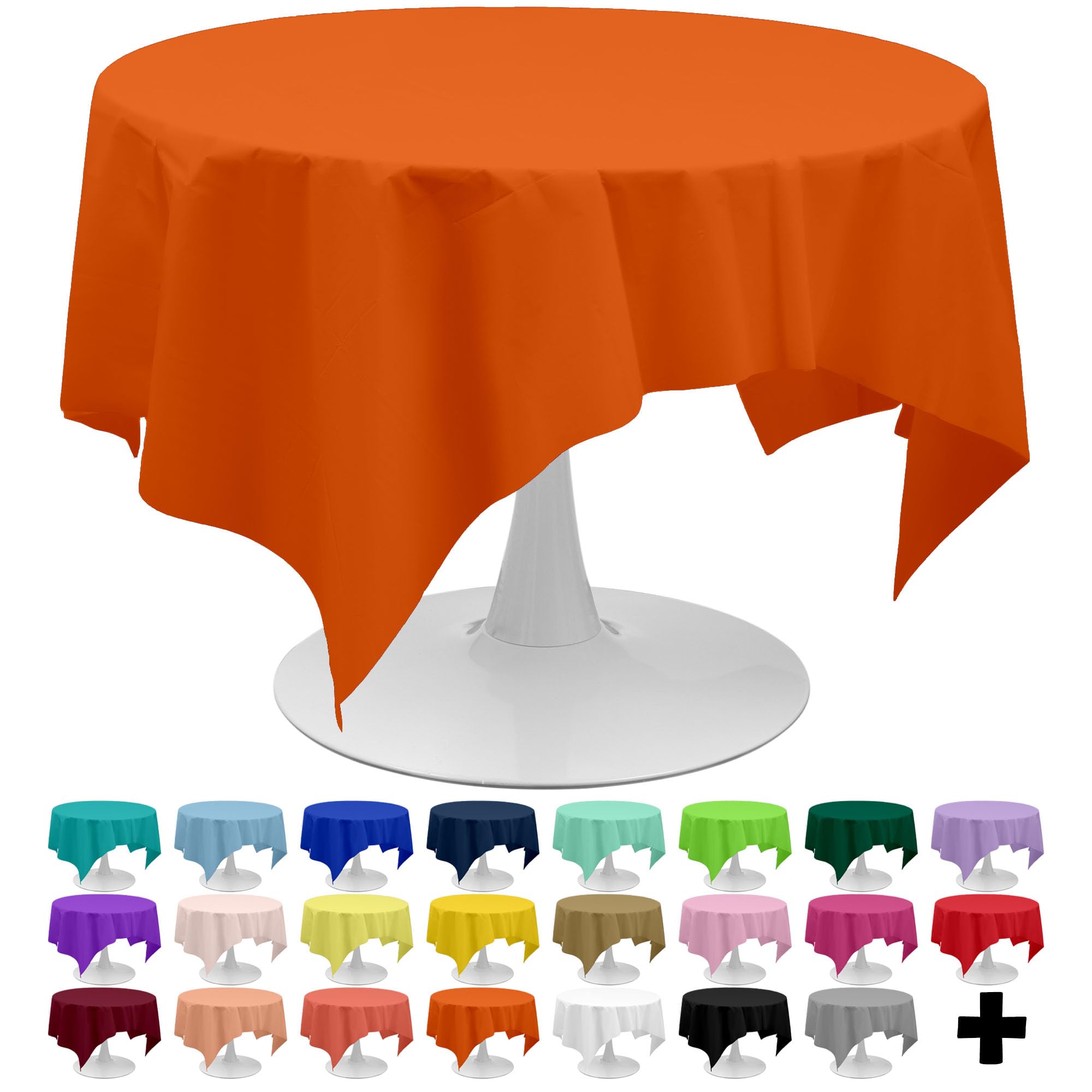 PARTY ULYJA Orange Tablecloths Plastic 3 Pack Premium 84 Inches Disposable Table Covers Decorative Table Cloths for Round Dinning Kitchen Tables