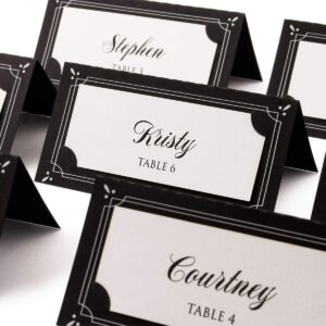 Summer-Ray 48 Double Layer Black & White Wedding Modern Place Cards Escort Cards Seating Cards