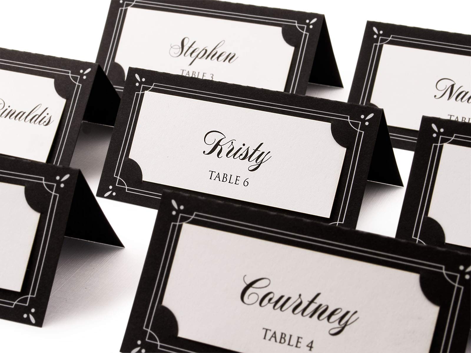 Summer-Ray 48 Double Layer Black & White Wedding Modern Place Cards Escort Cards Seating Cards