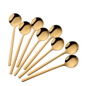 espresso spoons set of 8, poylim cute small coffee spoons, 18/10 stainless steel gold demitasse spoons for tea, dessert, appetizer, 5.1-inch