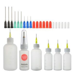 shaotong 6pcs squeeze bottle with 14pcs dispensing needles and 1pc dispensing brush and 12pcs cap (30ml+50ml+100ml)