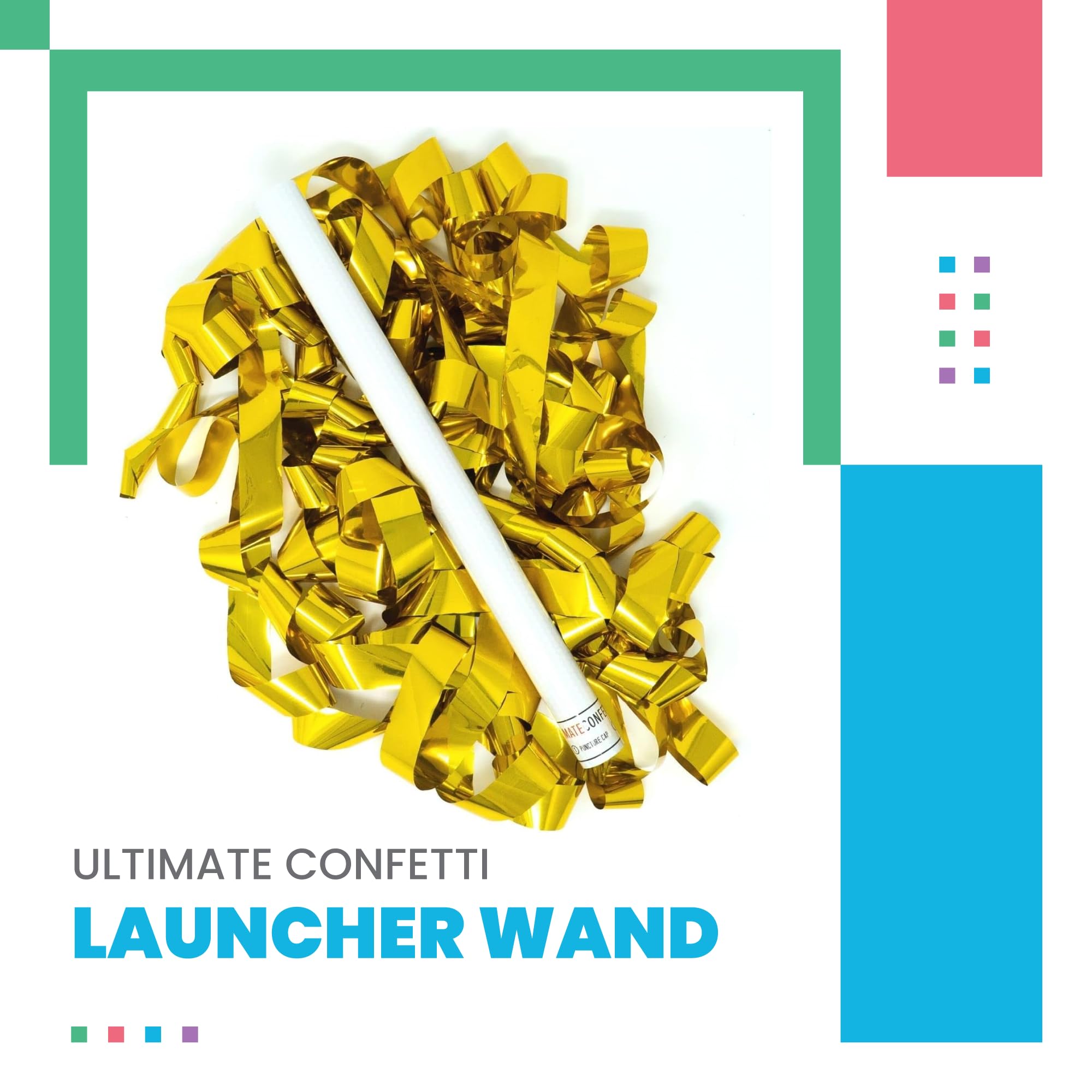 Ultimate Confetti Wand 14 inch Confetti Launcher Wand, Gold Streamers, 8 Pack - Great for Parties, Weddings and Events! Tissue, Metallic and Biodegradable Options