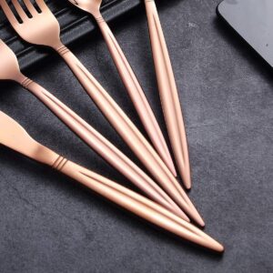 Rose Gold Silverware Set, Berglander Titanium Rose Gold Plating Flatware Set 20 Pieces, Stainless Steel Rose Gold Cutlery Set, Copper Silverware Set Service For 4