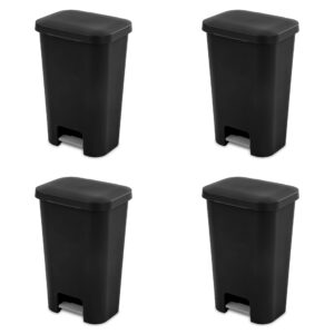 sterilite 11.9 gallon stepon wastebasket with lid, ideal in the kitchen and mudroom, fits a large 13 gal trash liner, pedal, black lid and bin, 4-pack