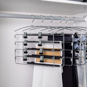 3 Quality Multi Pants Hangers, Real Heavy Duty, Space-Saving Multi-Bar Metal Hangers, Stable with Non-Slip Foam Padding, Swivel Hook for 5 Jeans Each, Suit Pants, Scarves, Towels, Trousers (Pants, 3)