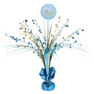 dazzling foil spray centerpiece, 18" (1 count) - elegant table decor, perfect for baby shower celebrations, "it's a boy", gold & blue