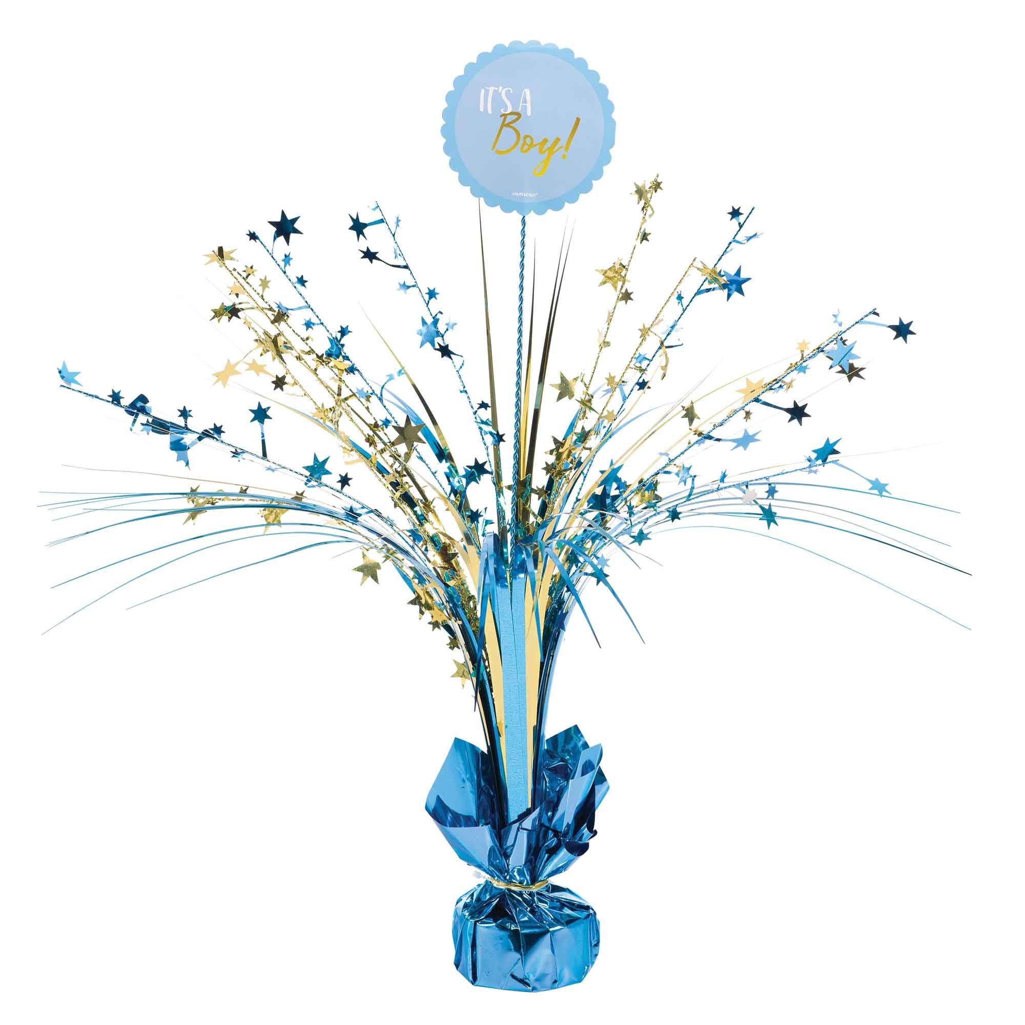 Dazzling Foil Spray Centerpiece, 18" (1 Count) - Elegant Table Decor, Perfect for Baby Shower Celebrations, "It's a Boy", Gold & Blue