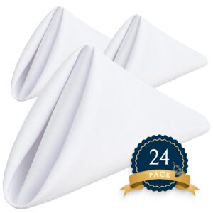 wealuxe [24 pack, white] 100% polyester soft durable washable cloth table napkins 17 x 17 inch great for restaurants, dinners and parties