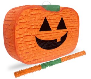 halloween pumpkin piñata with stick 17"x10" perfect for halloween party decorations, photo prop, october birthday, funny and spooky - fits candy/favors: by get a piñata