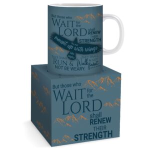 Christian Mug with Gift Box, 12 oz, Eagles wings, with Bible verse Isaiah 40:31. These Christian Coffee Mugs make perfect Christian gifts for men, by Just Cards Direct (Blue/Eagles)