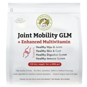 wholistic pet organics joint supplement: joint mobility with green lipped mussel daily joint health supplements for dogs - dog glucosamine powder with msm, probiotics, vitamins, minerals - 4 lb