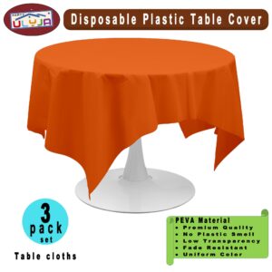 PARTY ULYJA Orange Tablecloths Plastic 3 Pack Premium 84 Inches Disposable Table Covers Decorative Table Cloths for Round Dinning Kitchen Tables