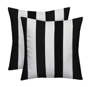 rsh decor: square throw pillows set of 2 | 17” x 17” | all-weather spun fabric | water and fade-resistant | outdoor accent pillows for patio furniture | black & white stripe