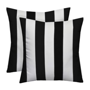 RSH DECOR: Square Throw Pillows Set of 2 | 17” x 17” | All-Weather Spun Fabric | Water and Fade-Resistant | Outdoor Accent Pillows for Patio Furniture | Black & White Stripe