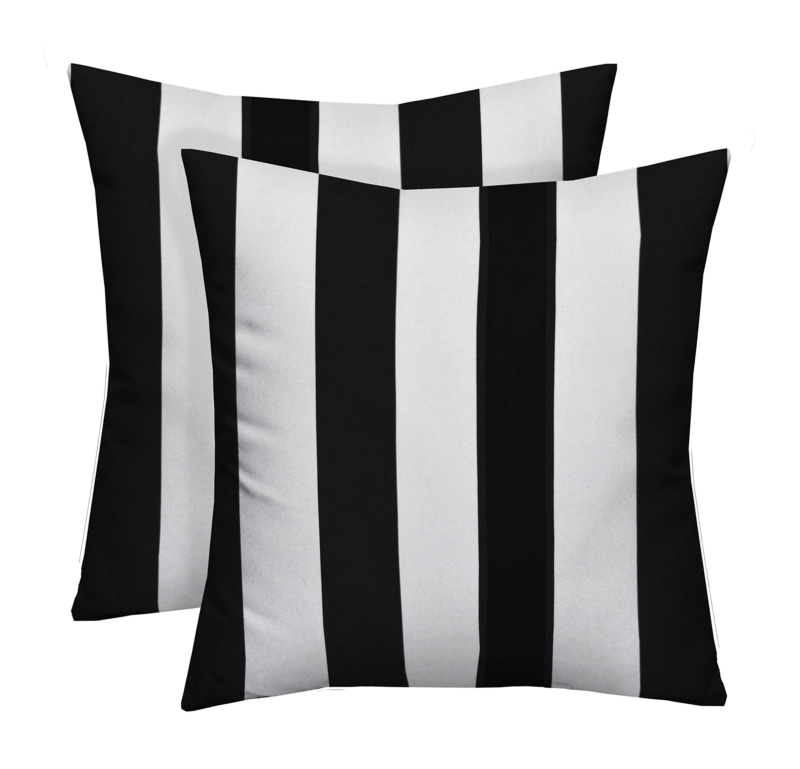 RSH DECOR: Square Throw Pillows Set of 2 | 17” x 17” | All-Weather Spun Fabric | Water and Fade-Resistant | Outdoor Accent Pillows for Patio Furniture | Black & White Stripe