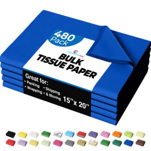 480 sheets bulk dark blue tissue paper - 15" x 20" packing paper sheets for moving - 10lb wrapping paper - newsprint paper for packing, gift wrapping, moving supplies & protecting crown display