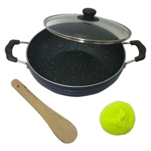 Induction Base Non-Stick Kadai with Glass Lid Non Stick Frying Wok Flat Bottom, Non Stick All Purpose Pan, Non-Stick Aluminium Kadhai Deep Fry Pan Non Stick 2.2 litre