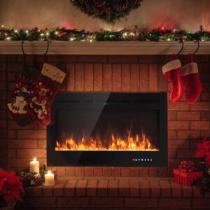 Tangkula 40 inches Electric Fireplace Insert with Thermostat, in-Wall Recessed and Wall Mounted 1500 W Faux Fireplace, Touch Screen Control, 9 Flamer Color, Temperature Control & Timer (40 inches)