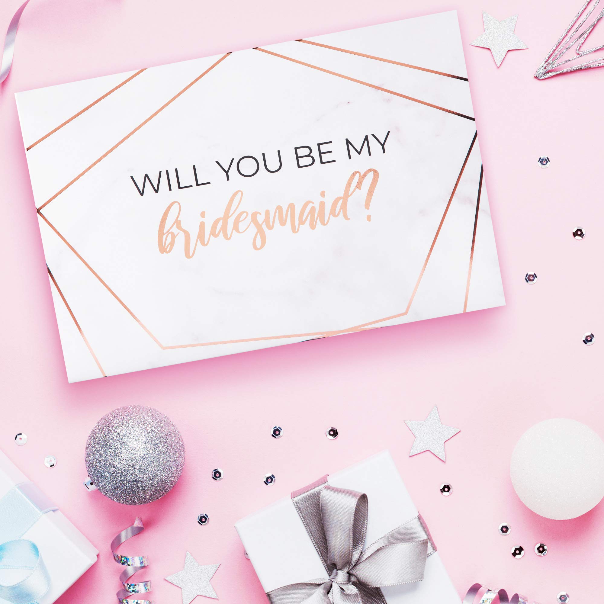 Pop Fizz Designs Bridesmaid Proposal Box Set I 6 Pack I 1 Maid of Honor Proposal Box and 5 Will You be My Bridesmaid Boxes I Marble with Gold Foil Bridesmaid Box for Bridesmaid Gifts