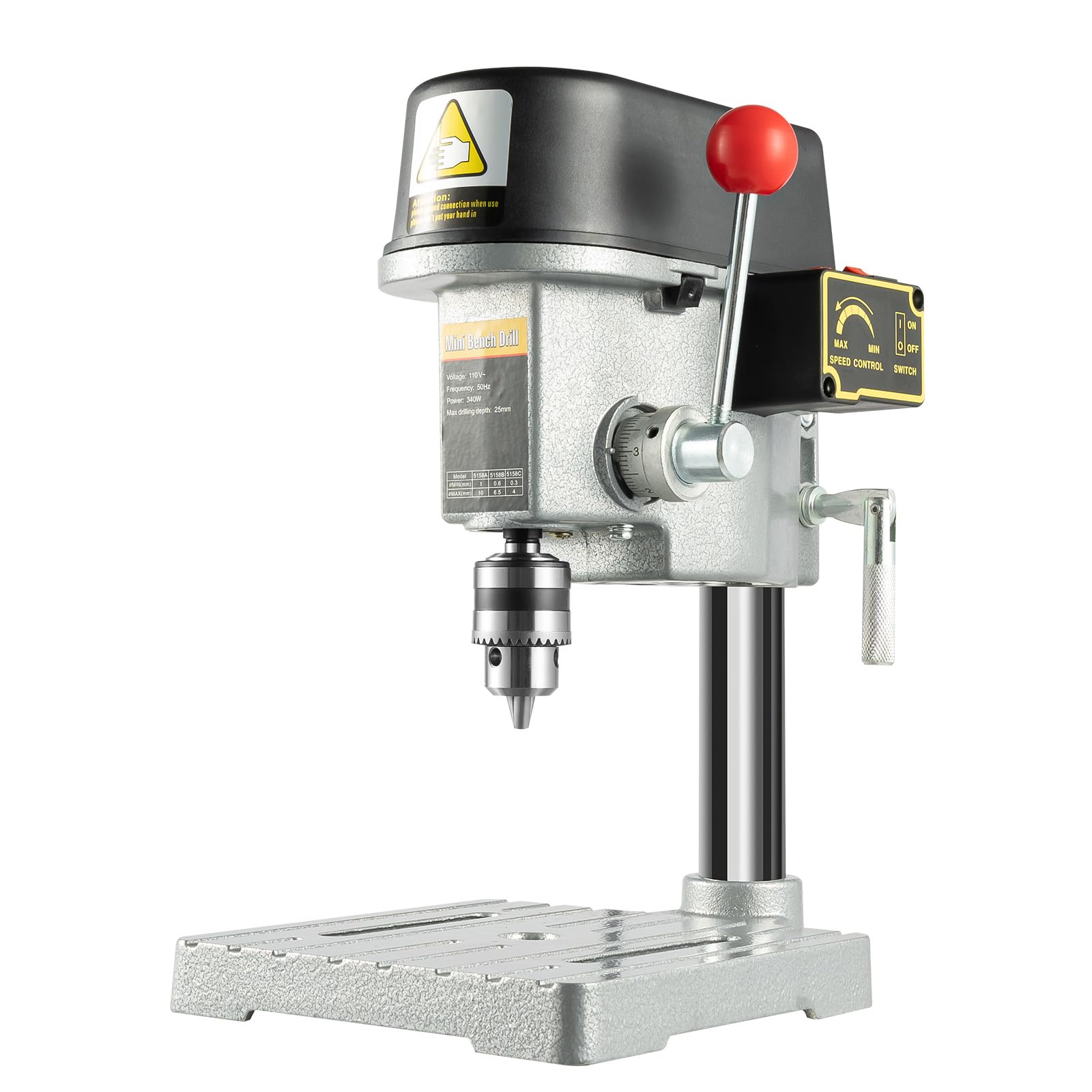 Mini Drill Press, 110V 340W 3-Speed Pillar Drill Press & Table Stand 1-10mm Clamp TOOL Benchtop Drill Press Chuck Metal Wood Plastic Open Hole Milling Machine for Metal Wooden Jewelry DIY and Crafts