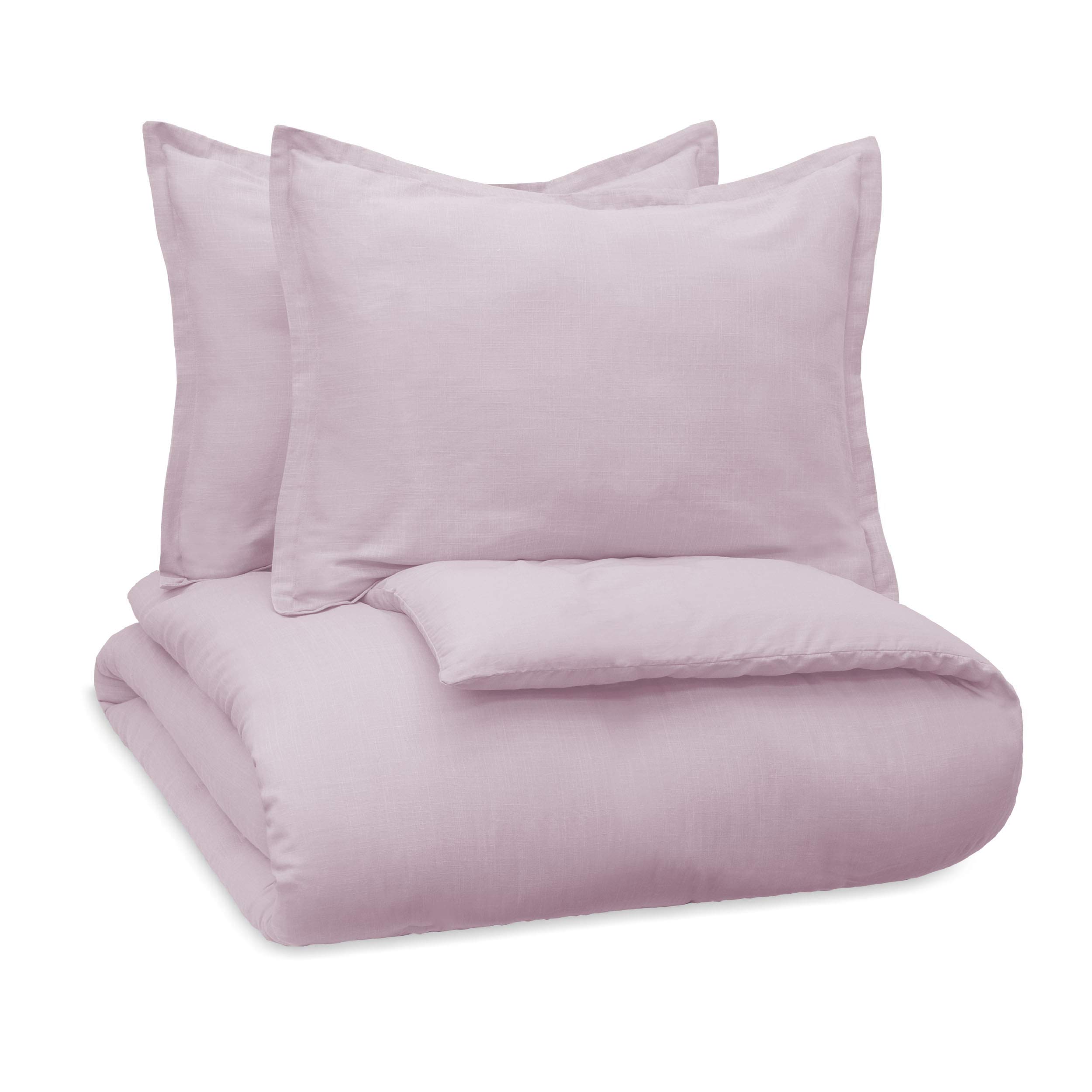 Vue Lark Solid Pre-Washed Modern Soft 3 Piece Duvet Cover Set with Two Pillow Shams and Button Closure, Lilac