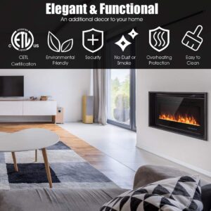 Tangkula 40 inches Electric Fireplace Insert with Thermostat, in-Wall Recessed and Wall Mounted 1500 W Faux Fireplace, Touch Screen Control, 9 Flamer Color, Temperature Control & Timer (40 inches)