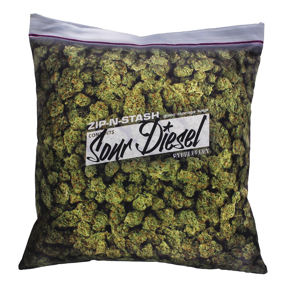 Sour Diesel Giant Stash Weed Pillowcase | Decorative Throw Pillow Cover with Realistic Reefer Imagery | Secret Pocket Compartment | Fits 18 x 18 Inch Pillow Insert | Weed Decor