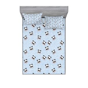 ambesonne panda fitted sheet & pillow sham set, muzzles panda illustration with happy sad funny surprised faces different expressions, decorative printed 3 piece bedding decor set, full, black blue