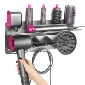 Hair Dryer Holder Compatible with Dyson Supersonic Hair Dryer Compatible with Dyson Airwrap Styler Organizer Storage 2in1 Wall Mounted Stand Fits Curler Diffuser 2 Nozzles for Bathroom Bedroom Salon