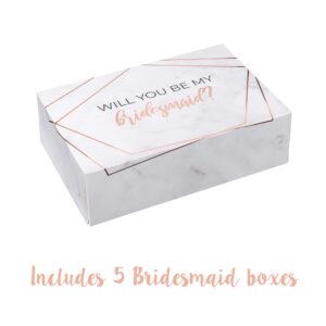 Pop Fizz Designs Bridesmaid Proposal Box Set I 6 Pack I 1 Maid of Honor Proposal Box and 5 Will You be My Bridesmaid Boxes I Marble with Gold Foil Bridesmaid Box for Bridesmaid Gifts