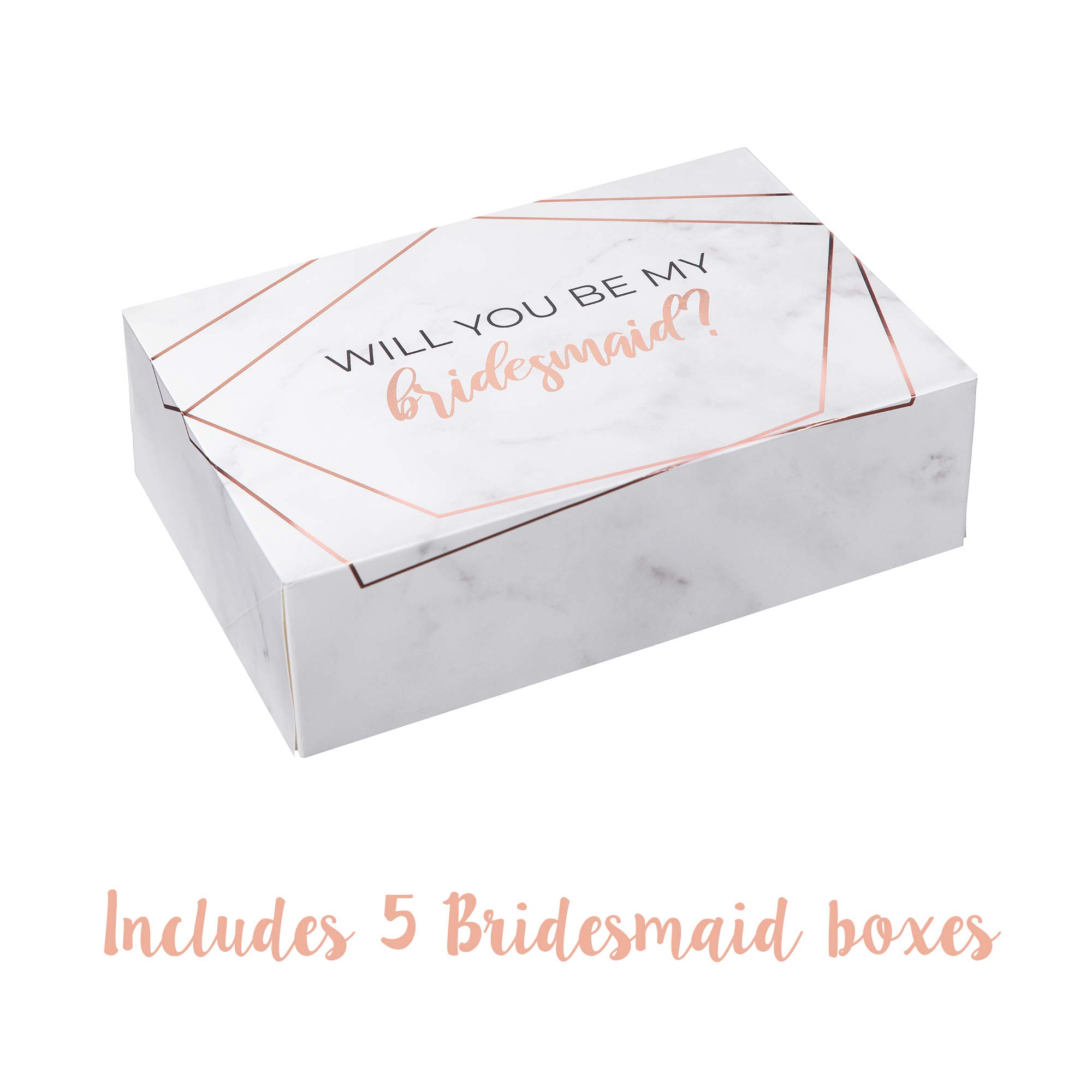 Pop Fizz Designs Bridesmaid Proposal Box Set I 6 Pack I 1 Maid of Honor Proposal Box and 5 Will You be My Bridesmaid Boxes I Marble with Gold Foil Bridesmaid Box for Bridesmaid Gifts