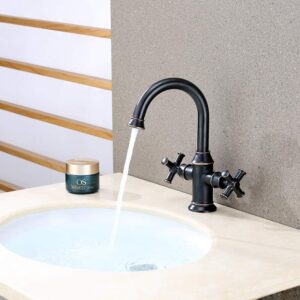 Derengge Oil Rubbed Bronze Bathroom Sink Faucet,2 Handle Single Hole Vanity Bathroom Faucet,Swivel 360 Degree Spout Faucet,with Water Supply Line,BTF-2018-NB