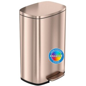 itouchless softstep 13.2 gallon step kitchen trash can with lid and odor filter, rose gold stainless steel 50 liter trashcan for home office bedroom garage living room bathroom slim wastebasket