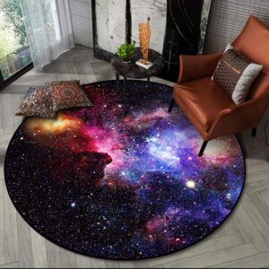 starry night round rugs, universe space nebula stars starry carpet large floor mat for living room, bedroom (starry night, 2.6 ft diameter)