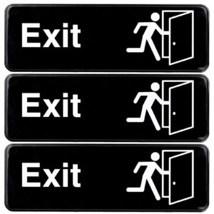 excello global products easy to mount 9 by 3 in informative plastic exit sign with symbols, black, pack of 3