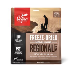 orijen regional red freeze dried medallions dog food & topper, grain free dog food, wholeprey ingredients, 6oz