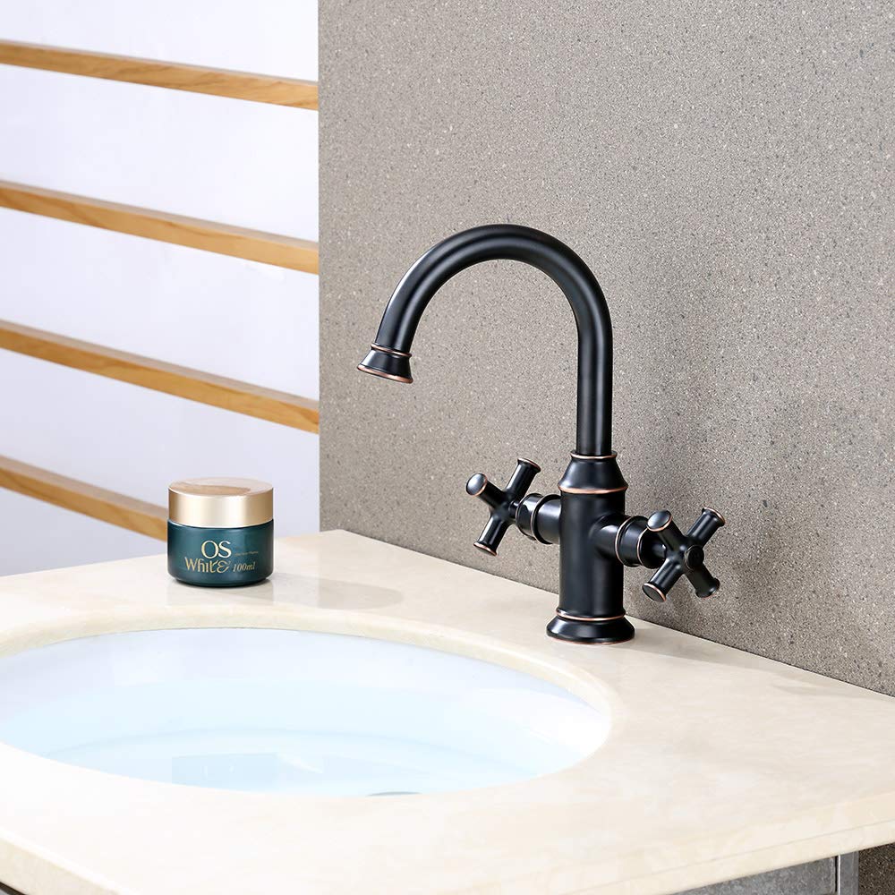 Derengge Oil Rubbed Bronze Bathroom Sink Faucet,2 Handle Single Hole Vanity Bathroom Faucet,Swivel 360 Degree Spout Faucet,with Water Supply Line,BTF-2018-NB