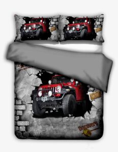 abojoy decor duvet cover set, jeep 4x4 vehicle one click repaint never stop off-road adventure automobiles 3 piece soft brushed microfiber fabric print bedding set,twin size