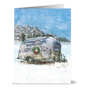 note card cafe christmas card assortment with envelopes | 24 pack | blank inside, glossy finish | holiday camper with wreath | set for holidays, winter, gifts, presents, secret santa, work parties