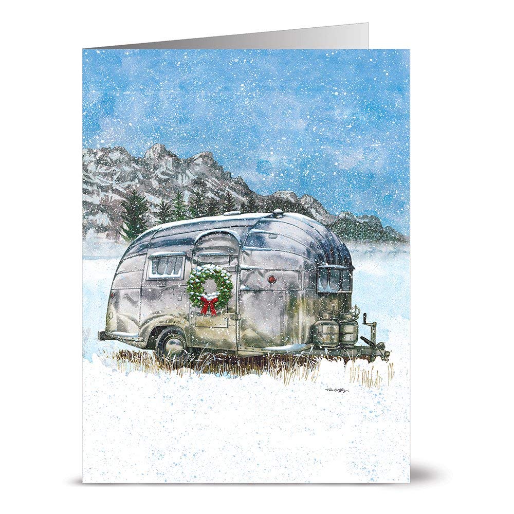 Note Card Cafe Christmas Card Assortment with Envelopes | 24 Pack | Blank Inside, Glossy Finish | Holiday Camper with Wreath | Set for Holidays, Winter, Gifts, Presents, Secret Santa, Work Parties