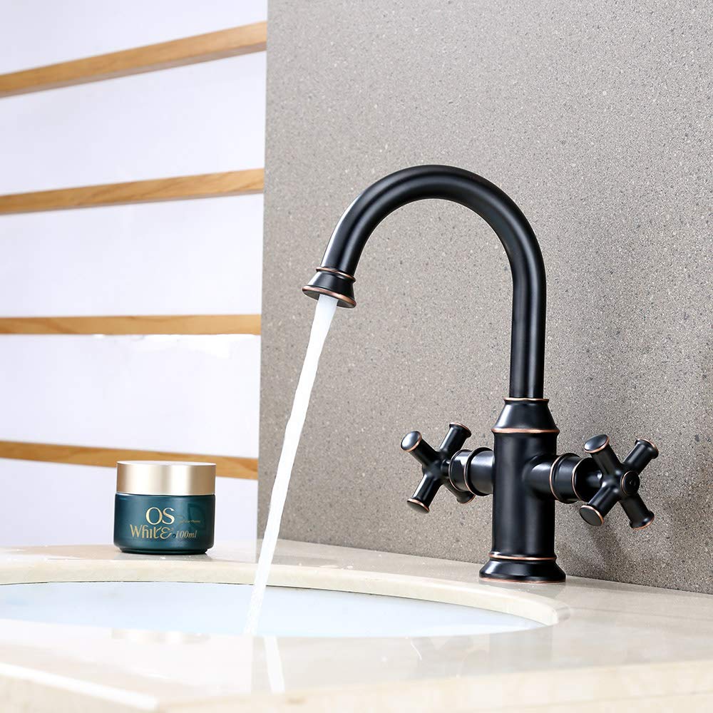 Derengge Oil Rubbed Bronze Bathroom Sink Faucet,2 Handle Single Hole Vanity Bathroom Faucet,Swivel 360 Degree Spout Faucet,with Water Supply Line,BTF-2018-NB