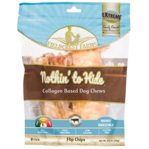 fieldcrest farms nothin to hide flip chips chews for dogs - all natural rawhide alternative treats for dogs, chicken, beef or peanut butter flavor snack for all breed dogs (beef, 8.5 oz)