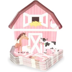 blue panda pink barnyard plates for farm animal birthday party (10 x 10 in, 48 pack)