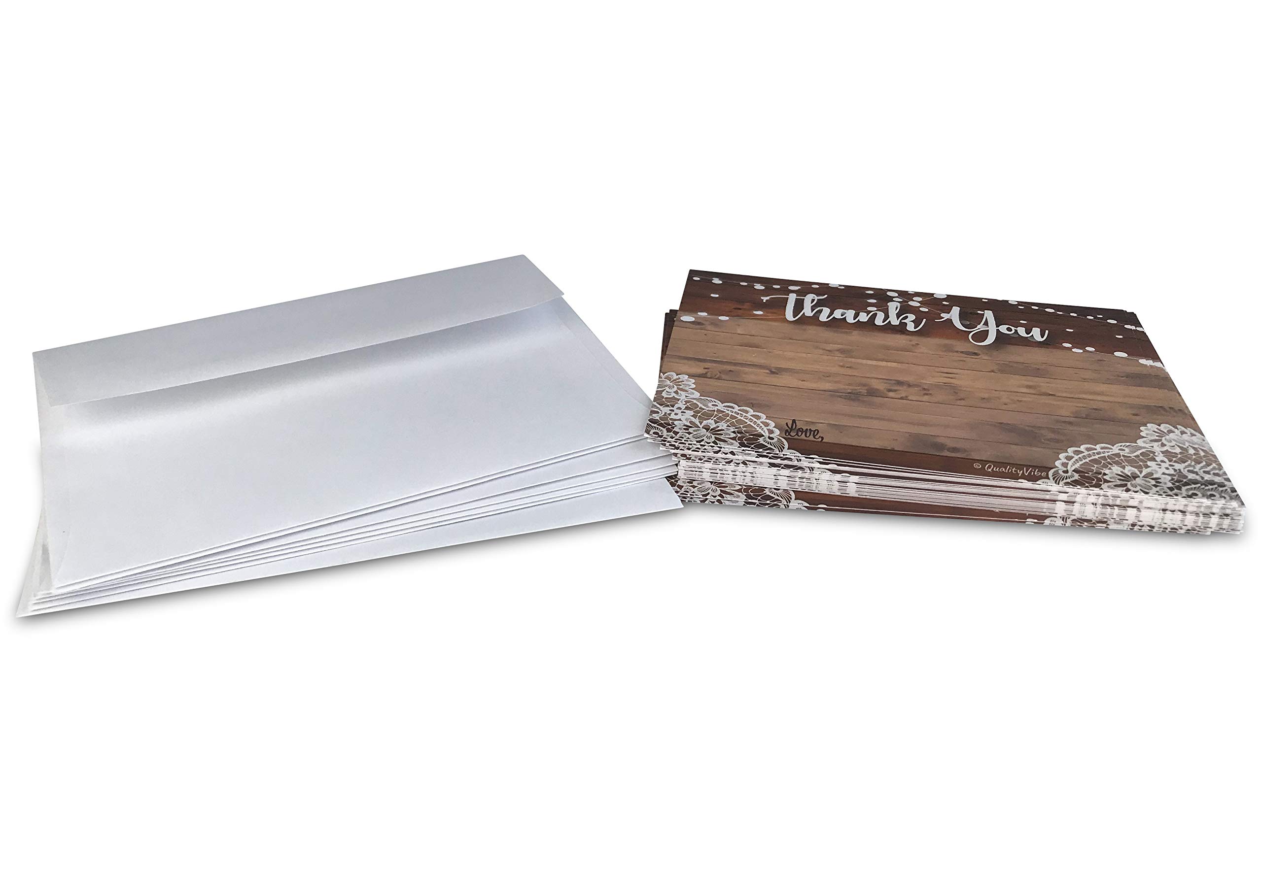 25 Thank You Cards Thick Rustic Style With 25 Envelopes