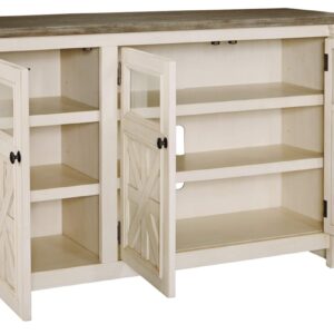 Signature Design by Ashley Bolanburg Farmhouse TV Stand Fits TVs up to 58", 2 Cabinet Doors and 4 Adjustable Storage Shelves, Whitewash & Light Brown