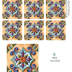 Self-Adhesive DIY Stickers Peel and Stick Wall Backsplash Decals Home Tiles for Kitchen/Living Room/Bathroom in Moroccan Portuguese Mexican Talavera Design - Pack of 6