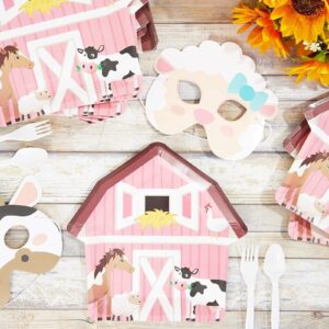 BLUE PANDA Pink Barnyard Plates for Farm Animal Birthday Party (10 x 10 In, 48 Pack)